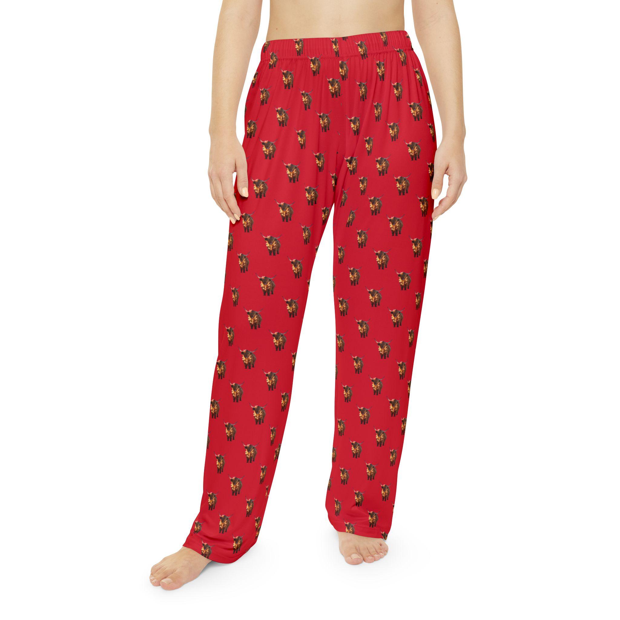 Christmas Highland Cow Women’s Pajama Pants — Red All-Over Print ...